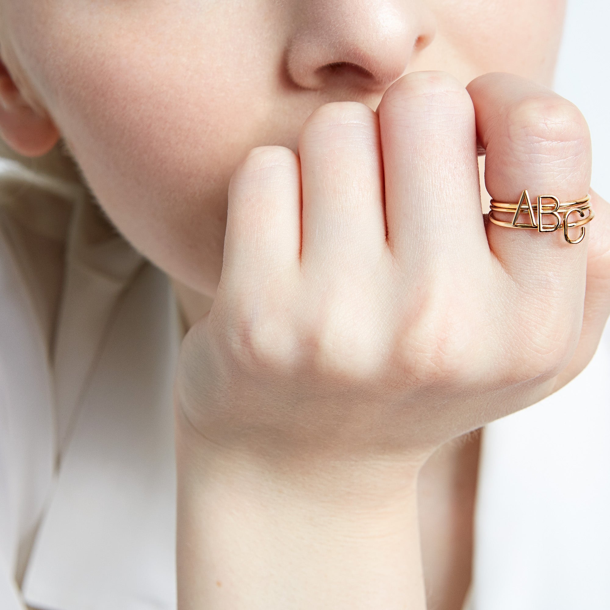 SARAH CHLOE AMELIA STACKABLE INITIAL RING